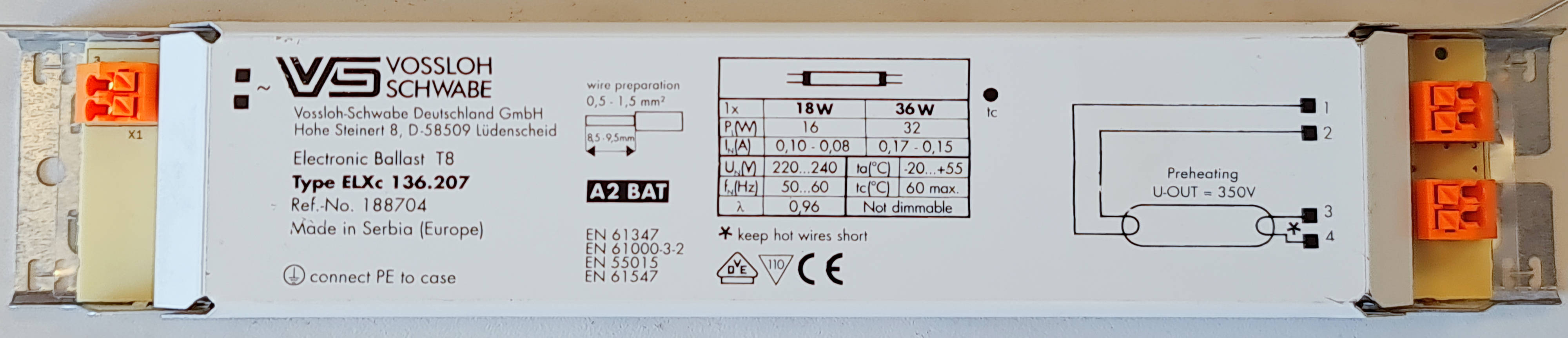 Droselis 1x36W 220V elektroninis Osram/Swabe ELXc VS 136,207 (064102417)