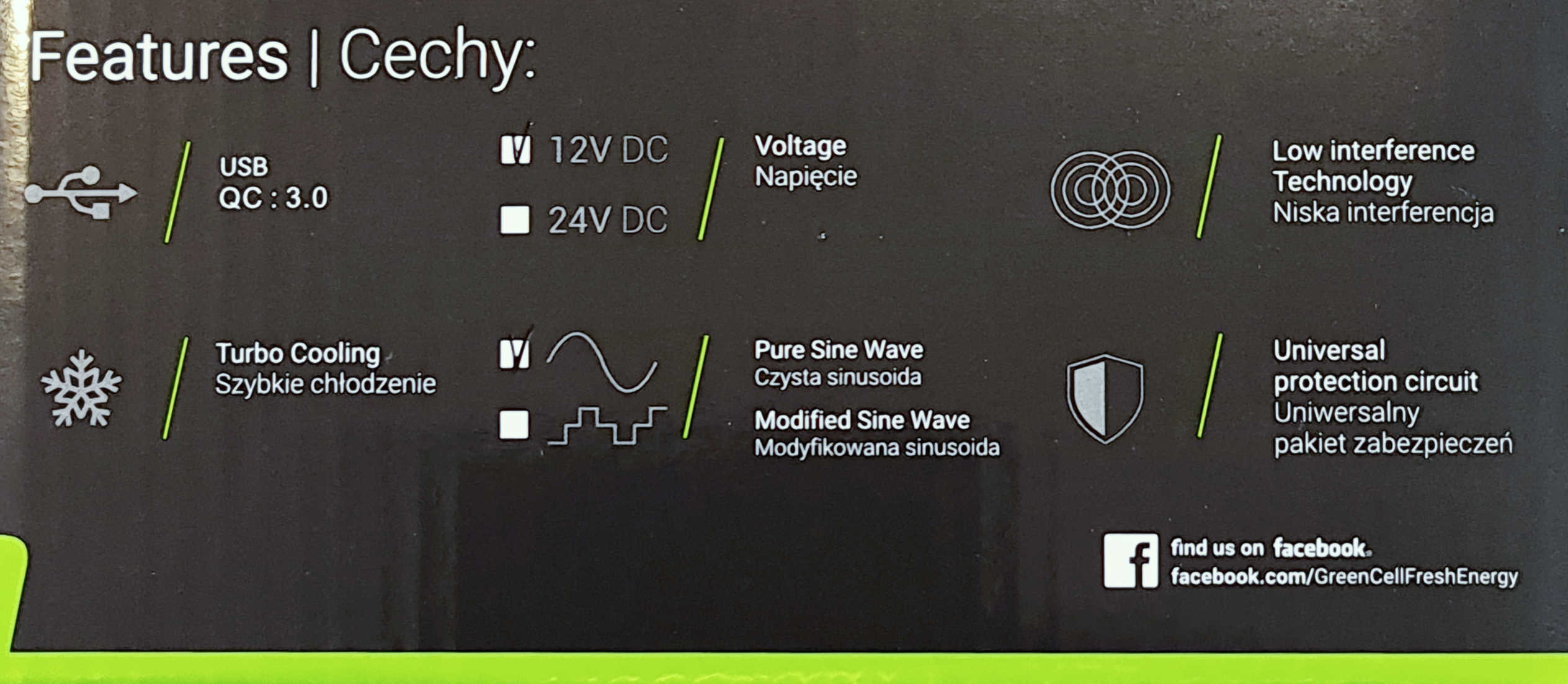 Keitiklis įtampos 12V/230V 1000W (2000W) 50Hz tikro sunuso Green Cell ...
