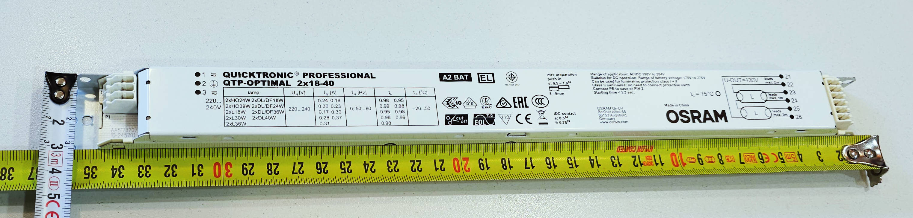 Droselis 2x18-40W QUICKTRONIC PRO OSRAM elektroninis lium lempom ...